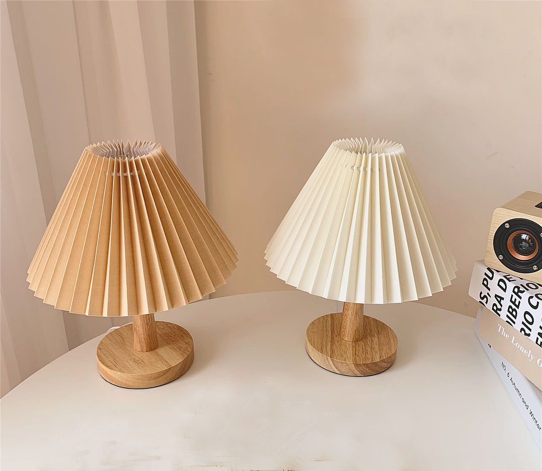 Folded Lamp Shade With Wooden Stand-night Table Lamp-table - Etsy