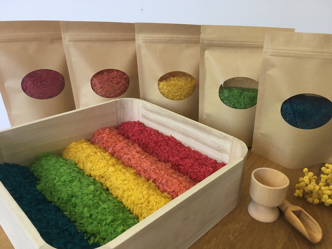 RAINBOW Rice Play Rice Sensory Play Montessori Activity Relaxation - Etsy