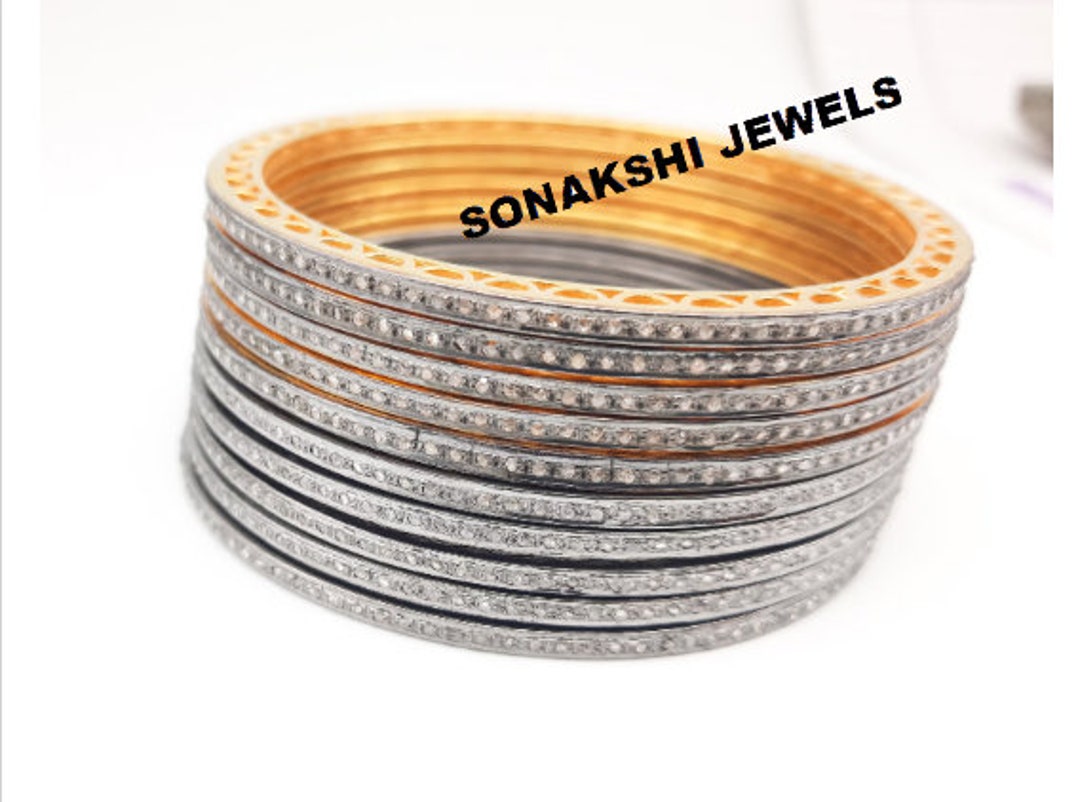 Natural Diamond Beautiful Design Churi,925 Sterling Silver Gold Plated ...