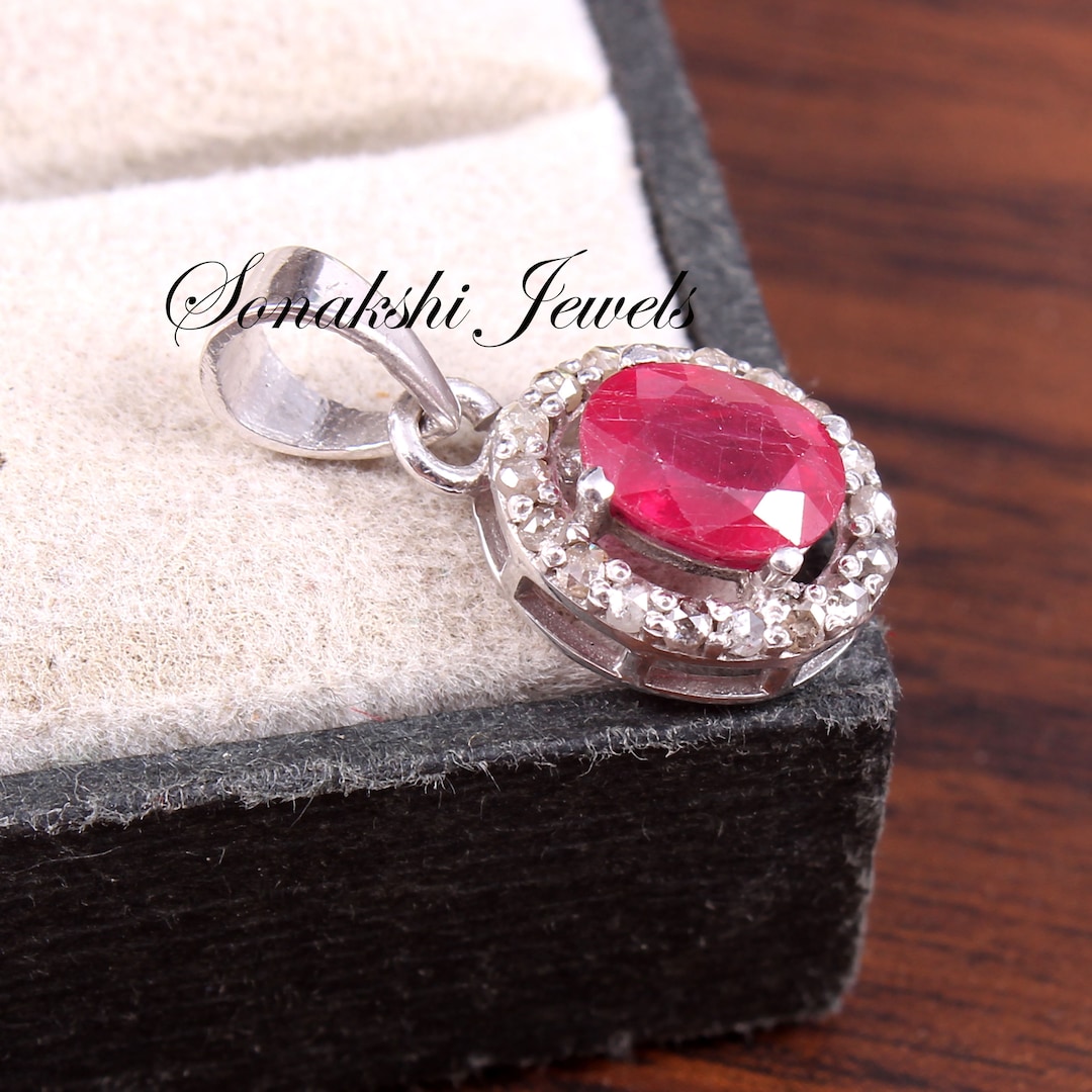Handmade Design 925 Sterling Silver Ruby Pendant: Victorian Diamond ...