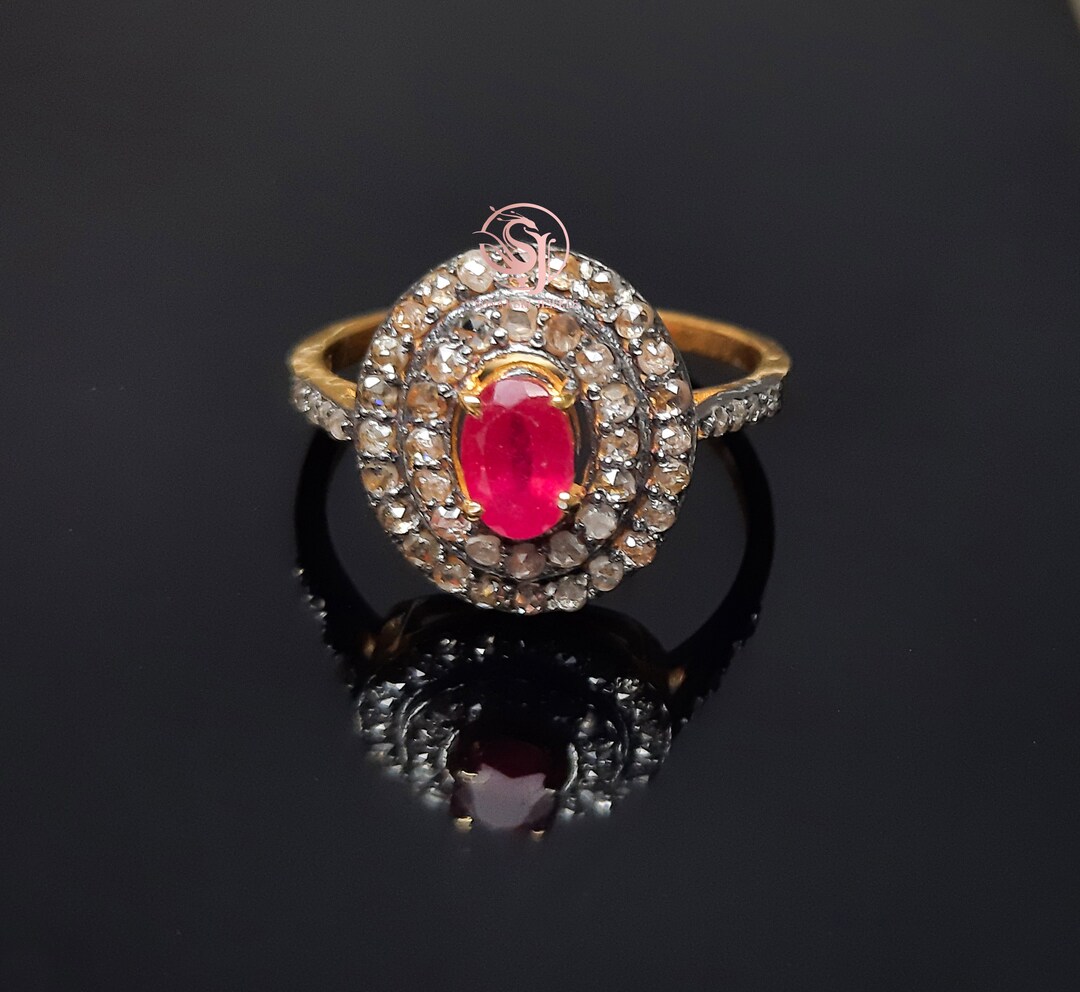Handmade Design Oval Ruby and Diamond Ring: 925 Sterling Silver Ring - Etsy