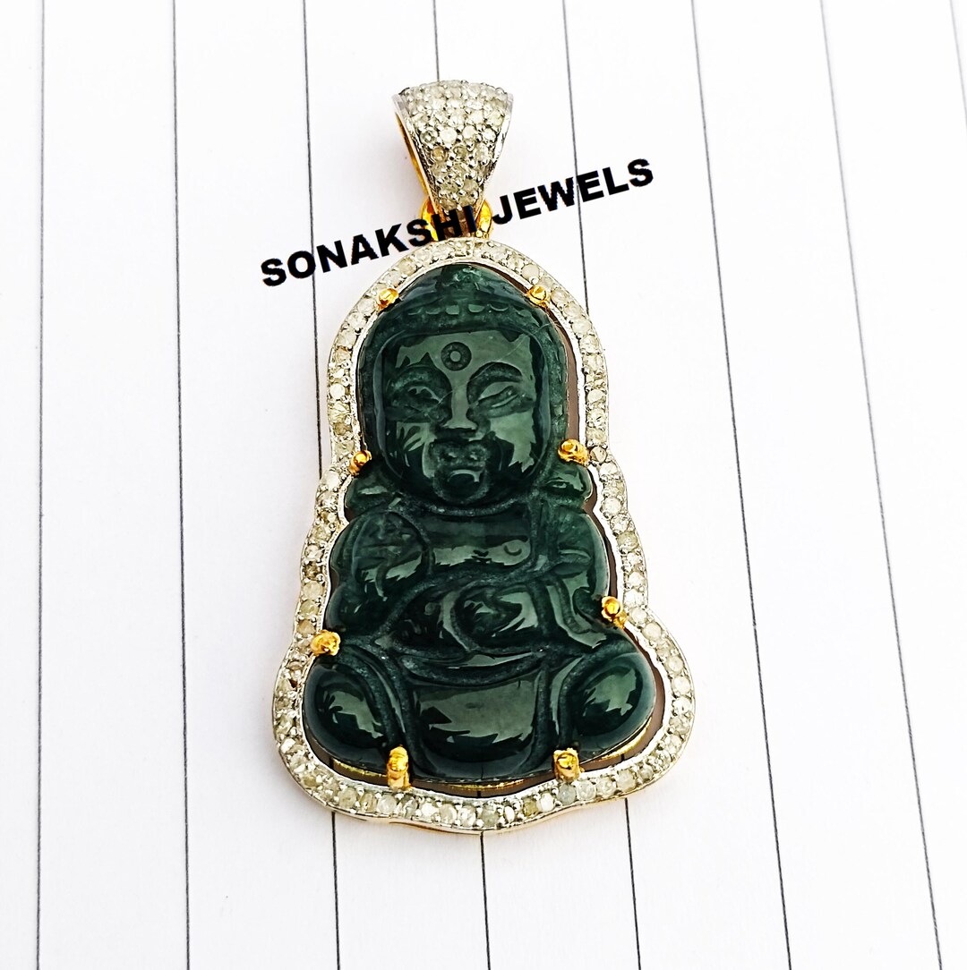 Diamond Buddha Pendant: Handmade 925 Sterling Silver Halo Gemstone ...
