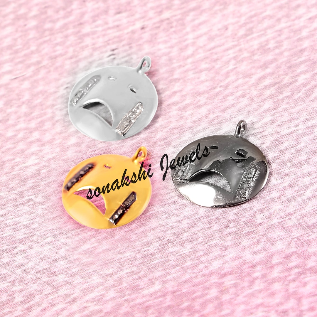 Pave Diamond Sterling Silver Sad Face Emoji Pendant - Handmade - Etsy