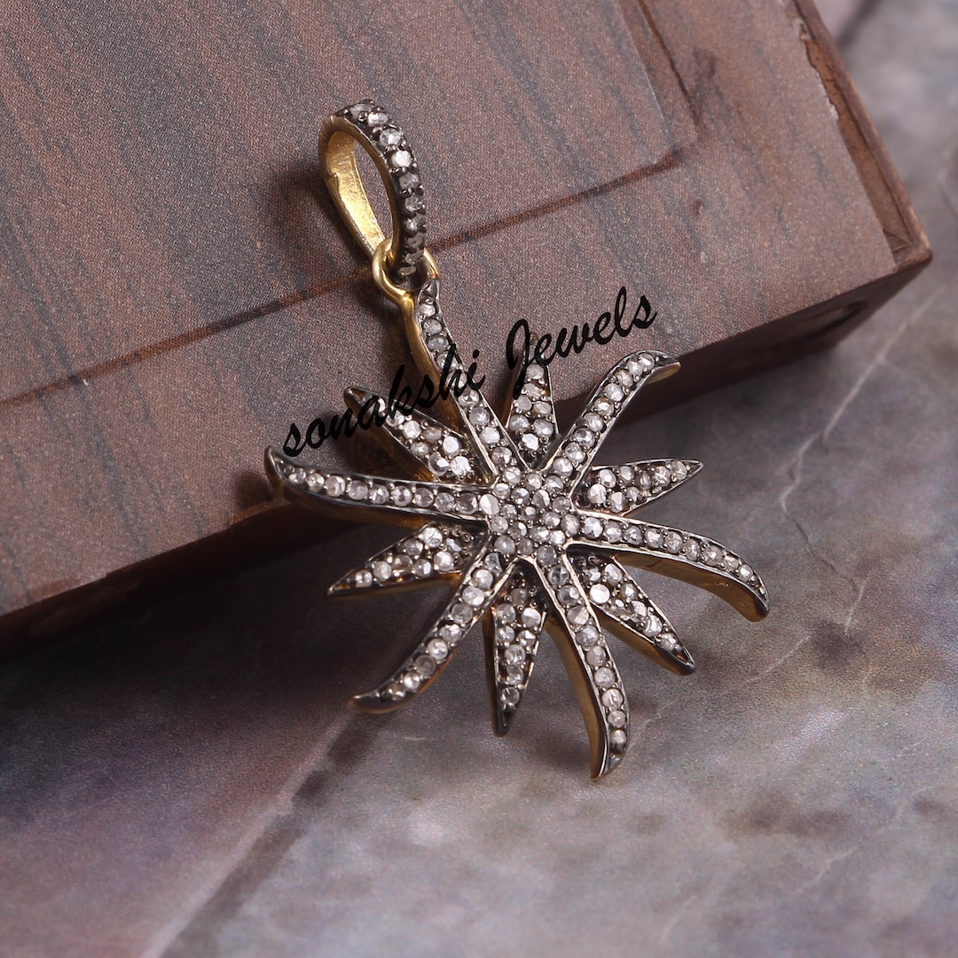 Star Shape Diamond Pendent 925 Sterling Solid Silver Pendent Handmade ...