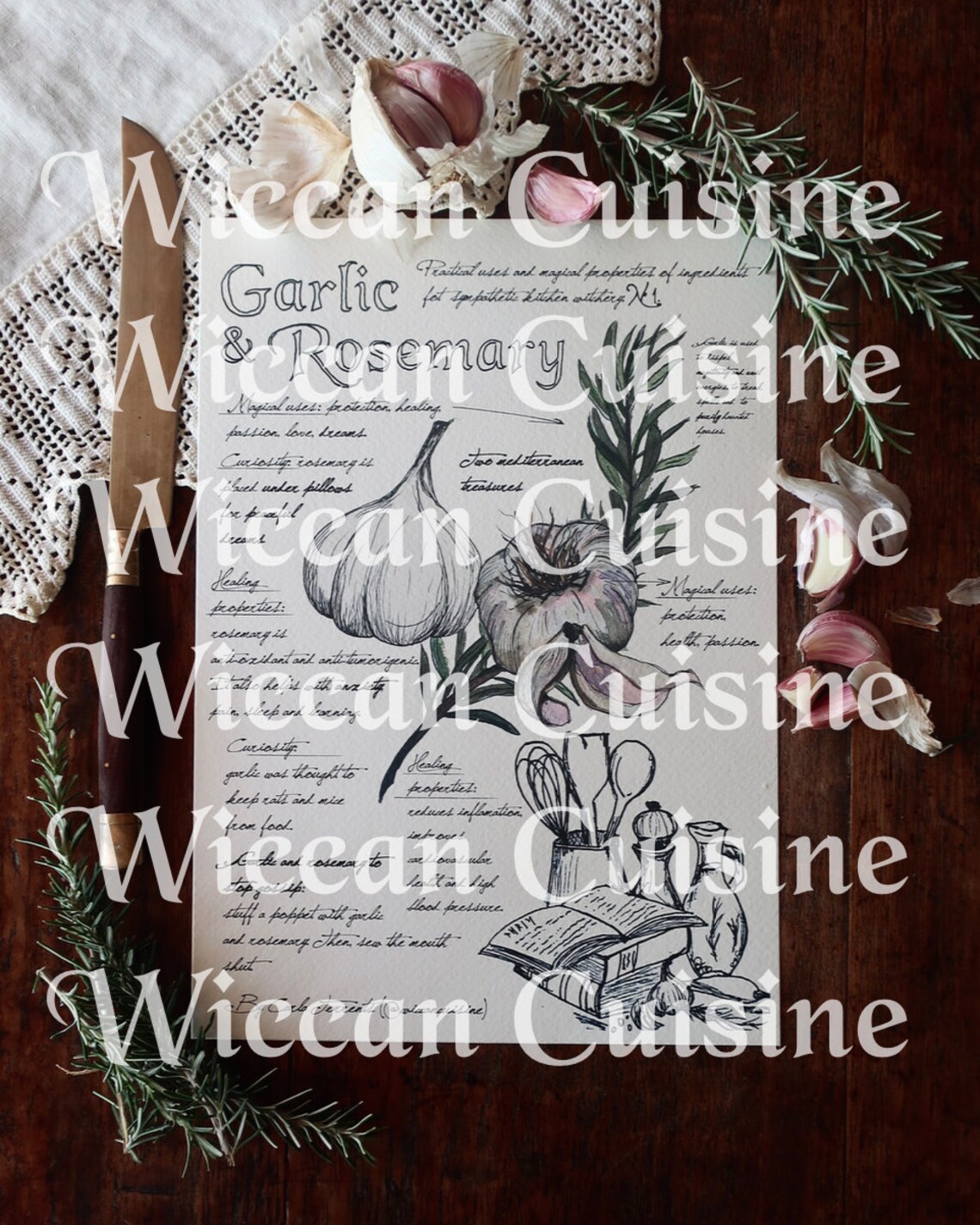 Illustration - Kitchen Witchery - Witchy Decor - Cootagecore - Garlic ...