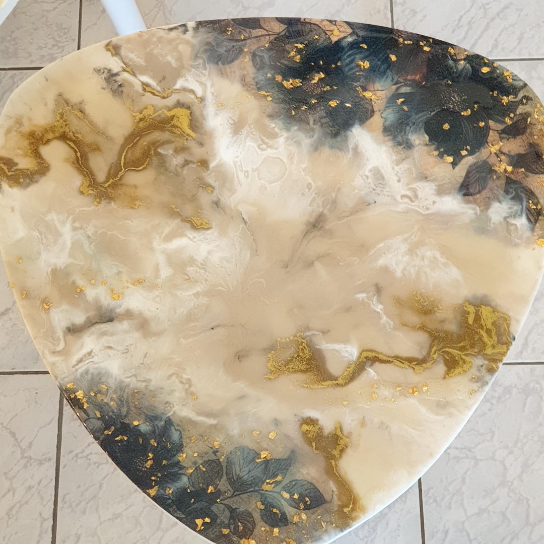 Coffee Tables Set of 2, Resin Side Tables White and Gold With Wooden ...