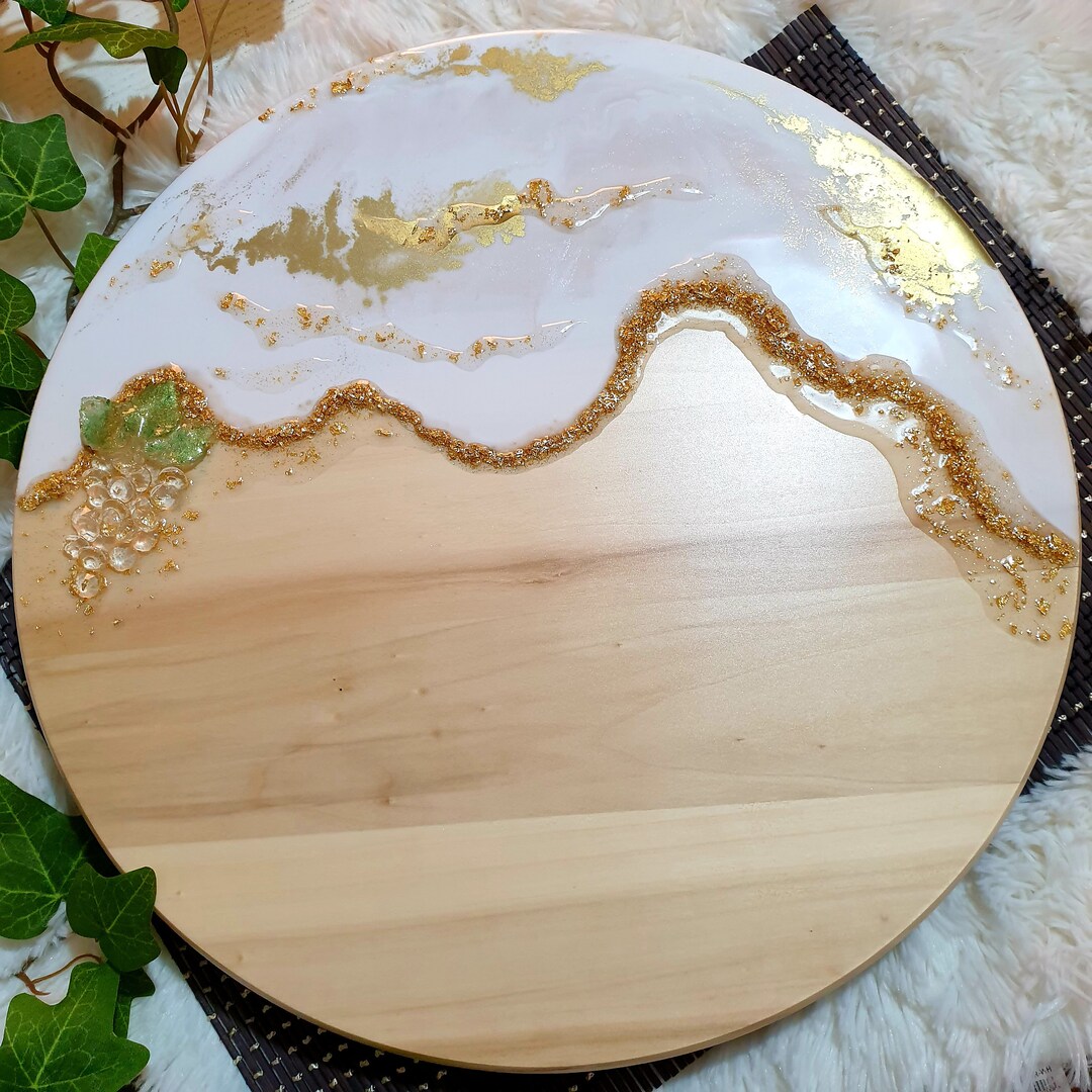 Lazy Susan Turntable Tray, Resin Marble White Tray With Gold Details ...