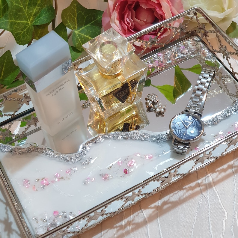 Silver Mirror Tray for Coffee Table in White Color Decorative With ...