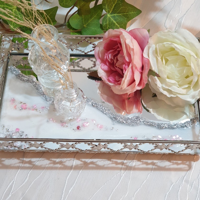 Silver Mirror Tray for Coffee Table in White Color Decorative With ...