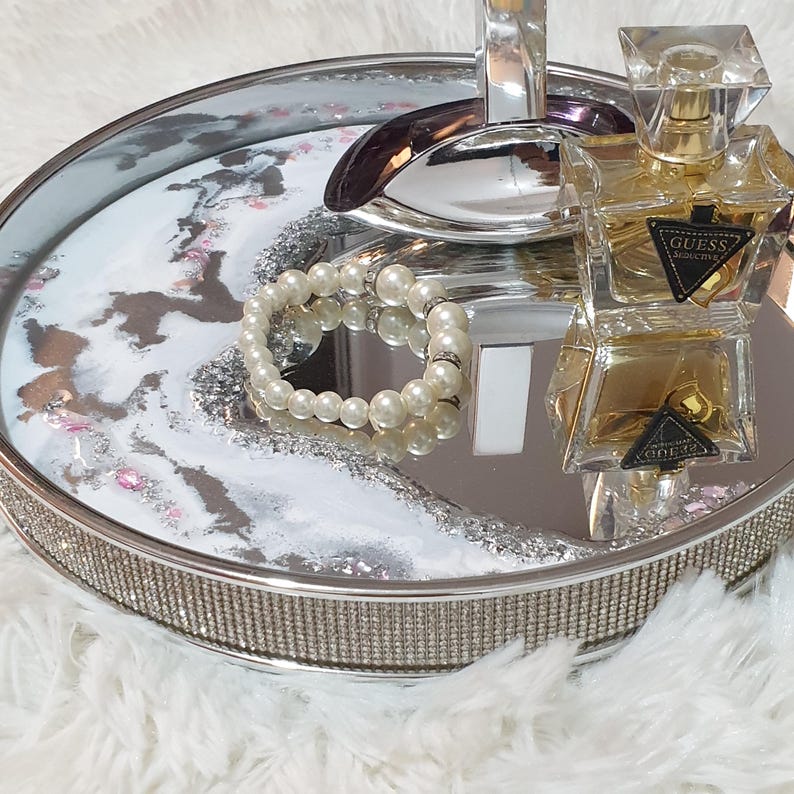 Silver Mirror Tray for Coffee Table in White Color Decorative With ...