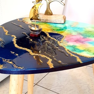 Coffee Tables Set of 2, Marble Ocean Blue Tables With Gold Details ...