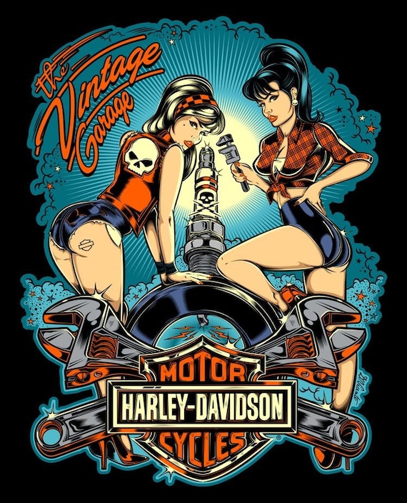 Harley Davidson Pin Up Girl Sticker Large Sticker Etsy