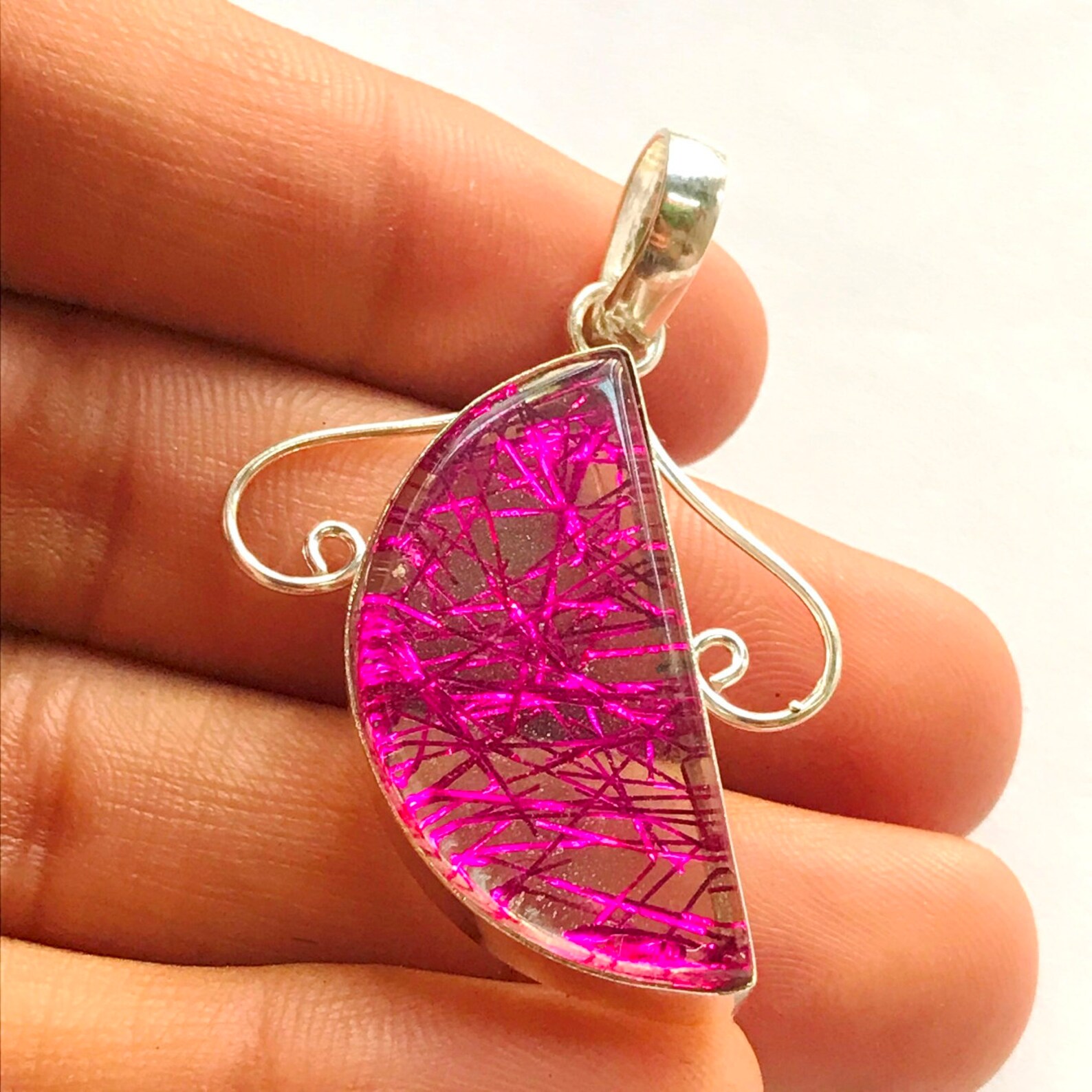 2 Inch Beautiful Pink Rutile Quartz Pendant Fine | Etsy