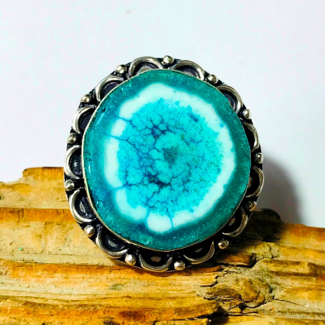 6 US Size Blue Slice Agate Ring / Slice Agate Jewelry / - Etsy