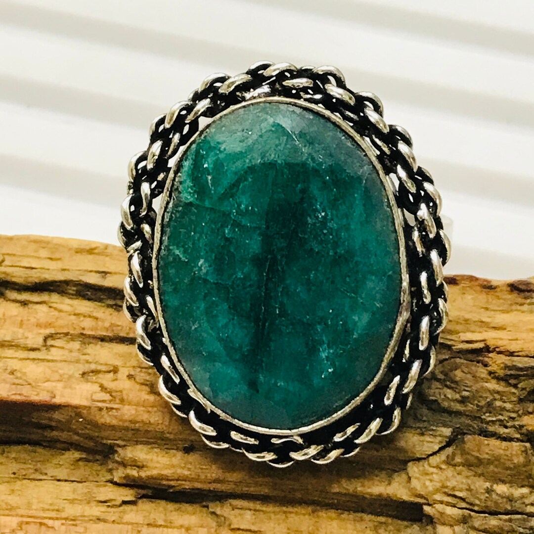 7.75 US Size Green Emerald Corundum Ring / Emerald - Etsy