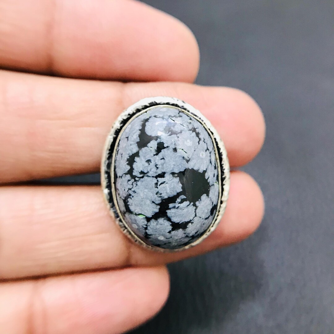 Snowflake Obsidian Sterling Silver Ring, Oval Gemstone, US Size 6.75 - Etsy