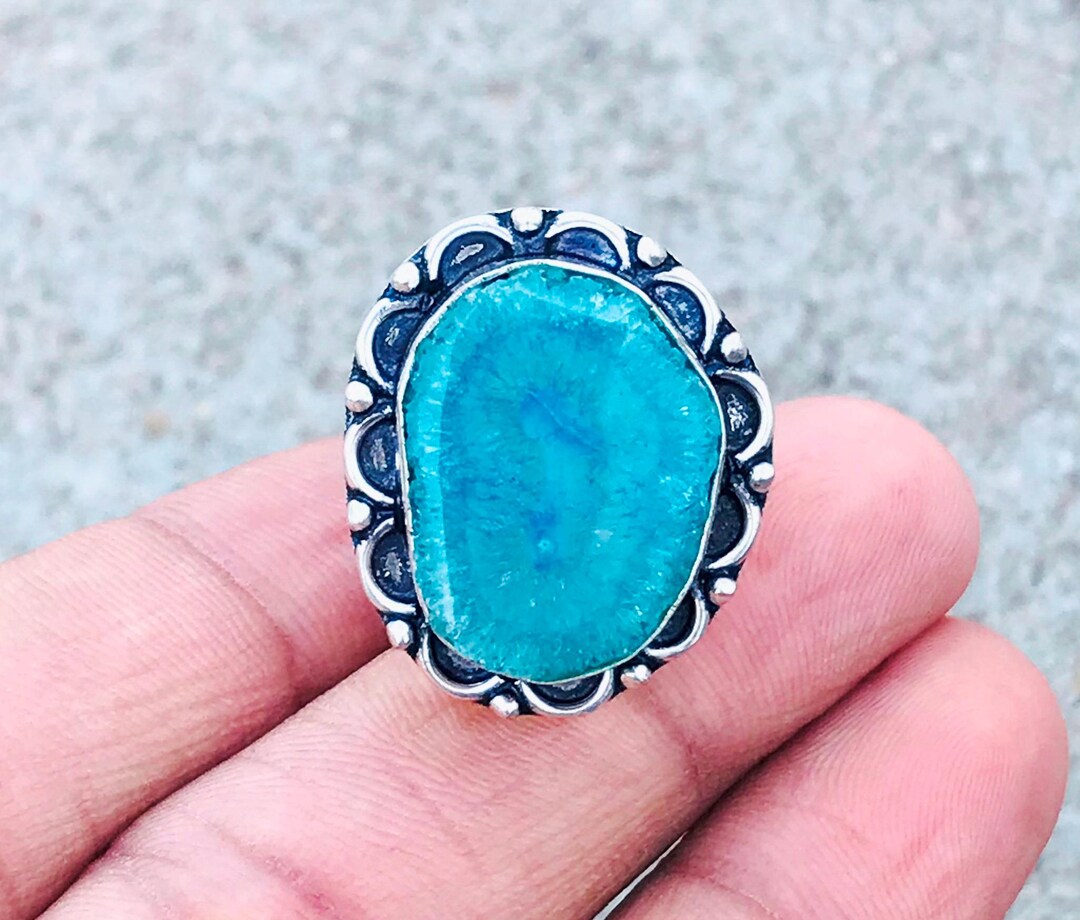 8 US Size Blue Slice Agate Ring / Slice Agate Jewelry / Blue Slice ...