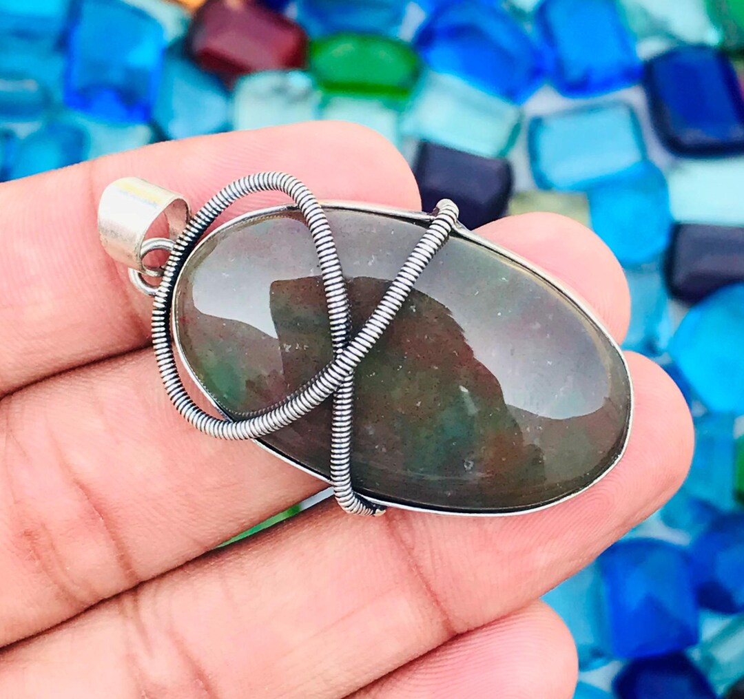 Red Bloodstone Sterling Silver Pendant - African Gemstone Jewelry - Etsy