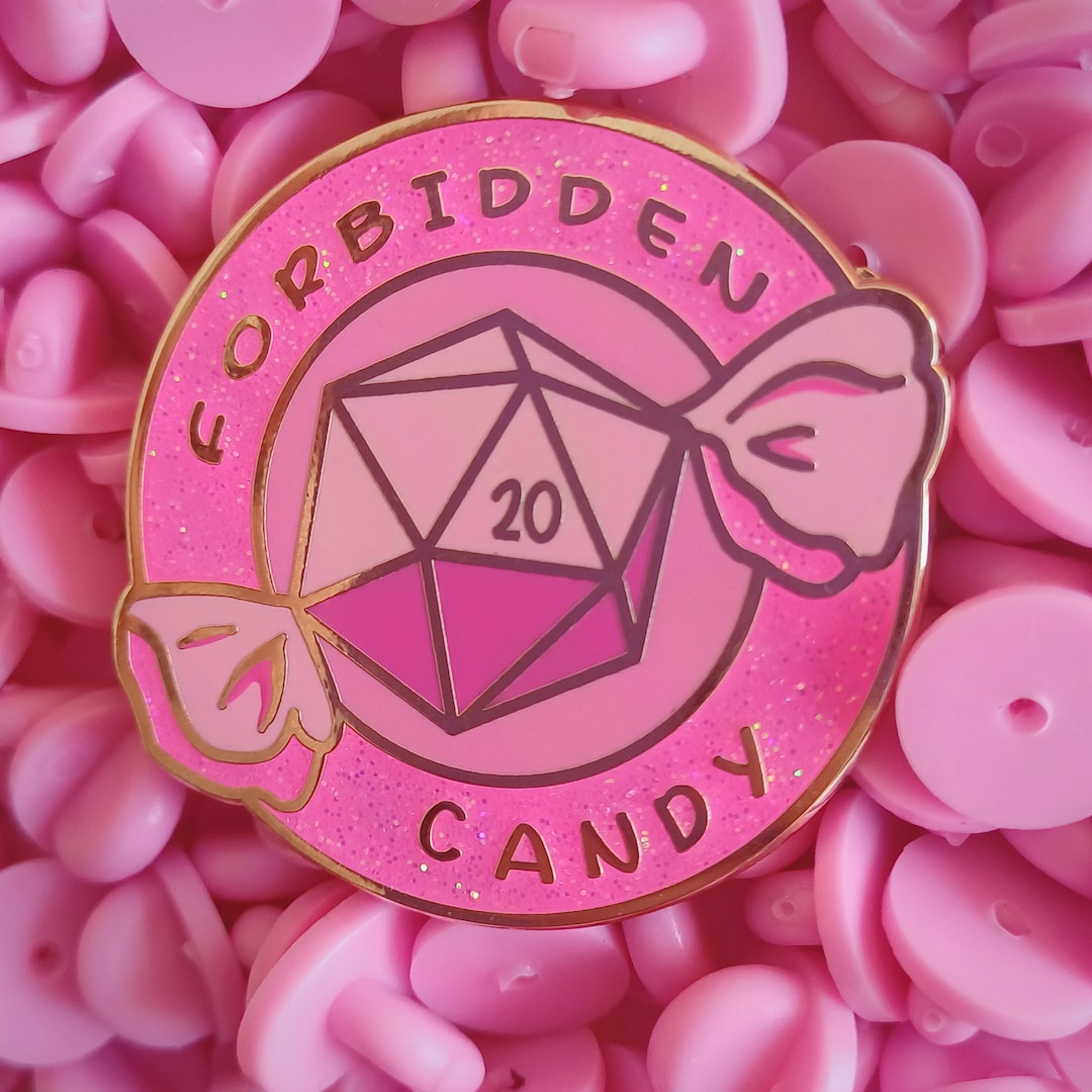 Forbidden Candy Glitter Enamel Pin, Ita Bags, Kawaii D20 Dnd Dice ...
