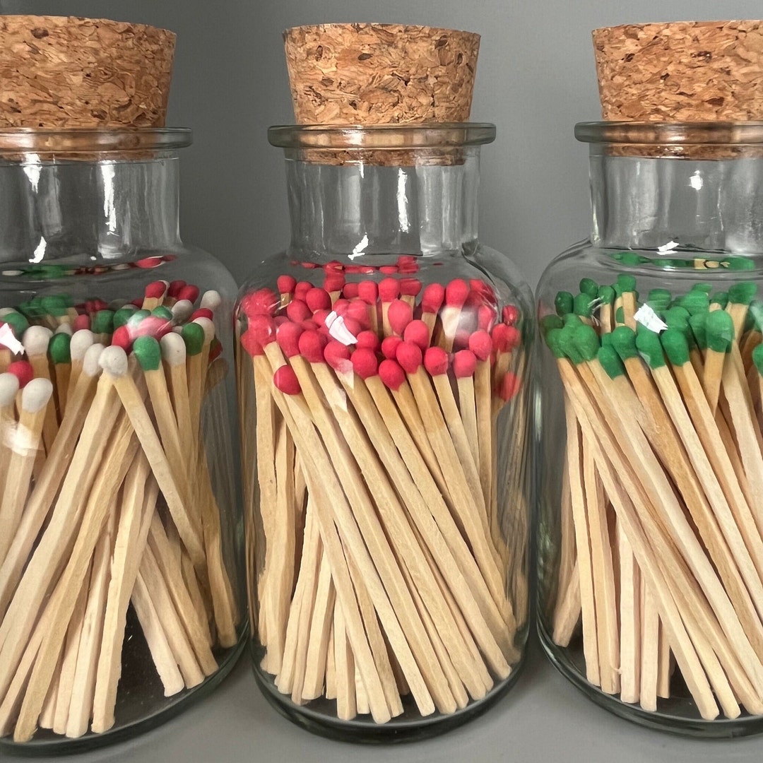 Christmas Match Jar: Long Coloured Matches, Cork Lid - Etsy UK