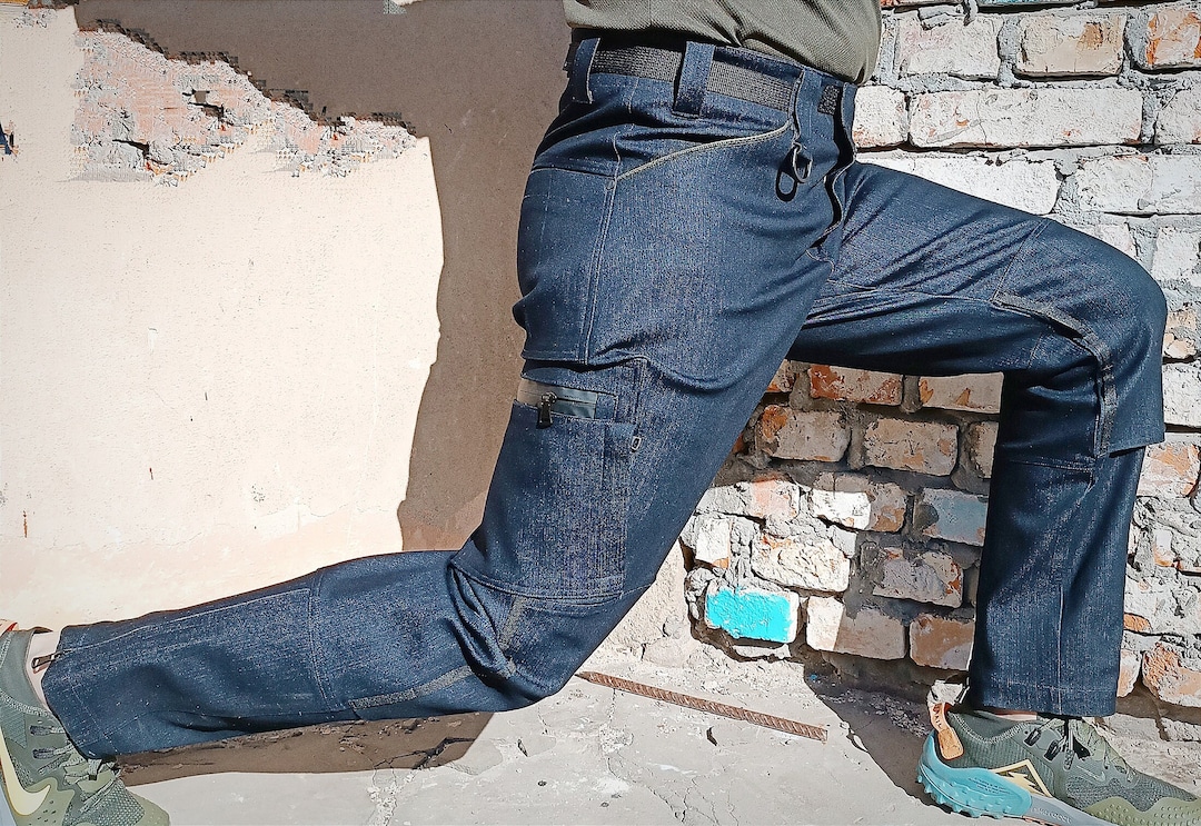 Multi Pocket Cargo Jeans, Tactical Blue Combat Trousers, Industrial ...