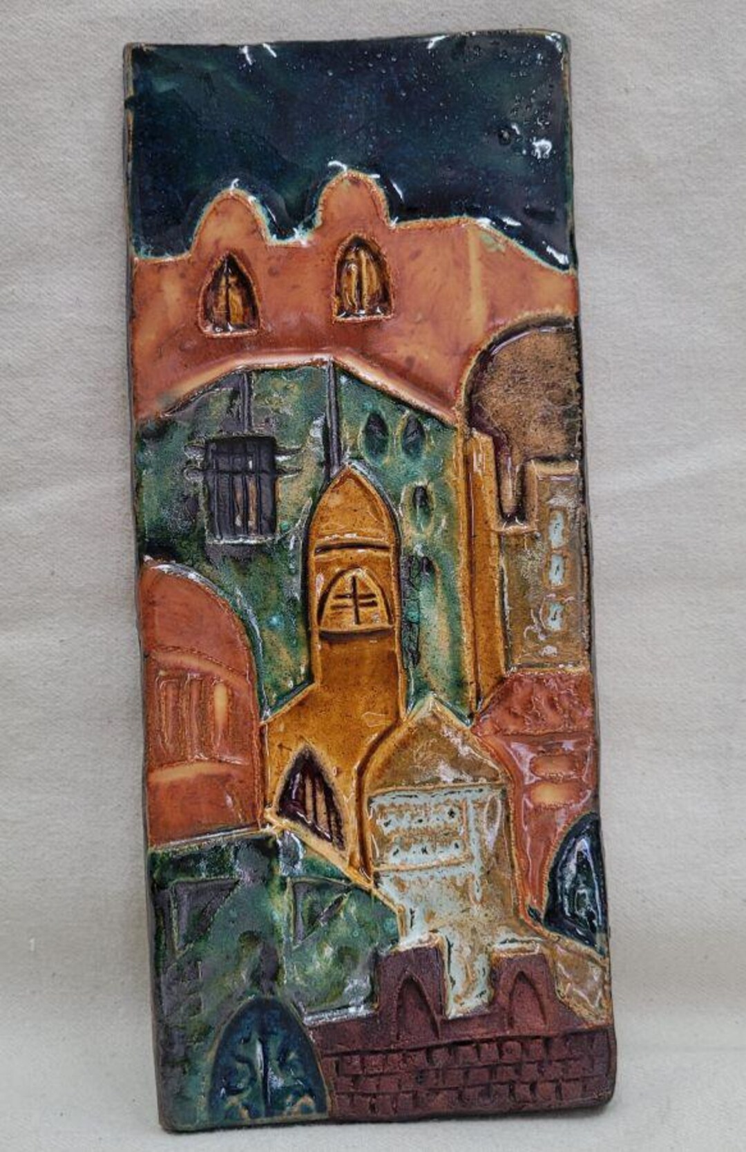 Ruth Factor Glazed Ceramic Jerusalem Houses Rectangular Tile Handmade ...