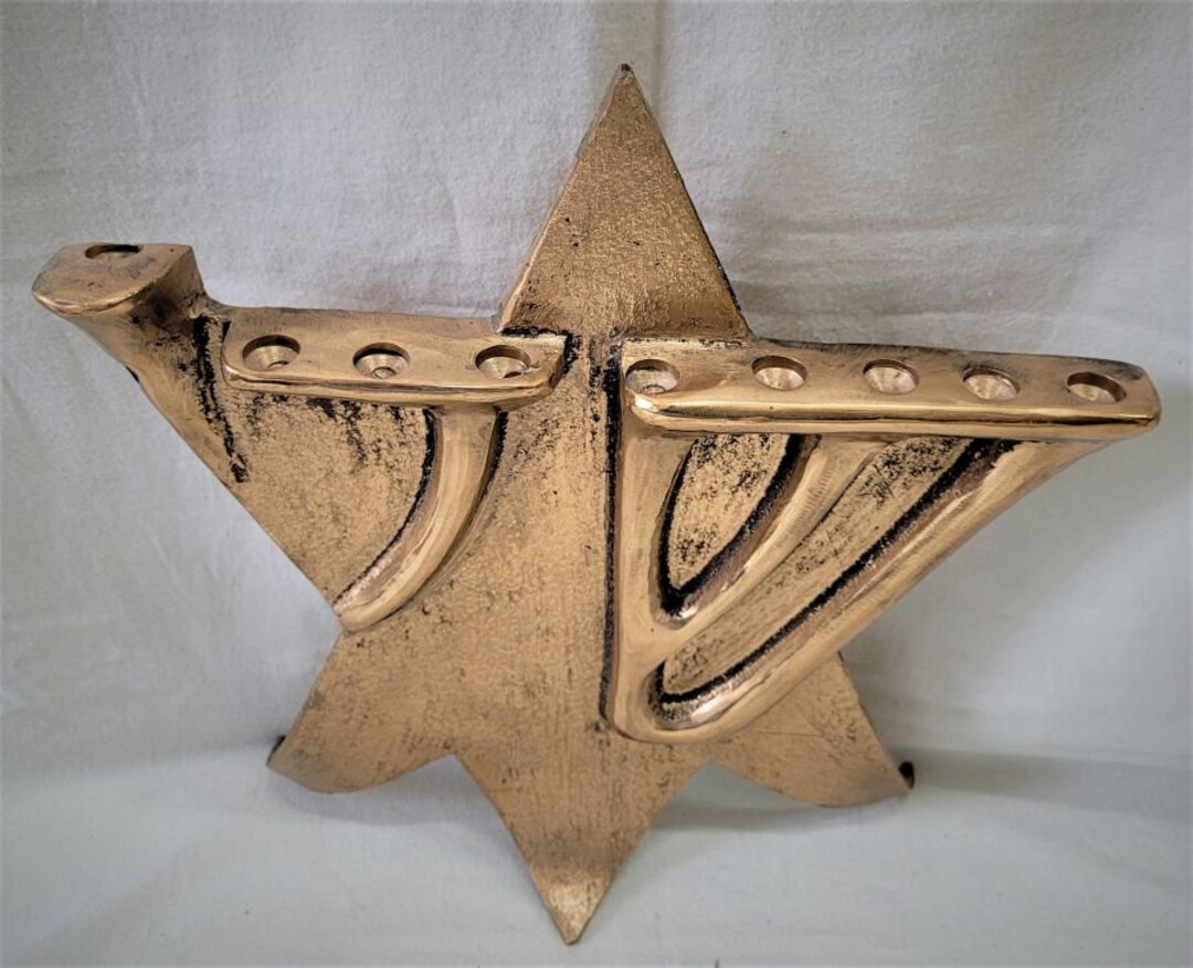 Handmade Bronze Hanukah Menorah Shaped Contemporarily Magen - Etsy