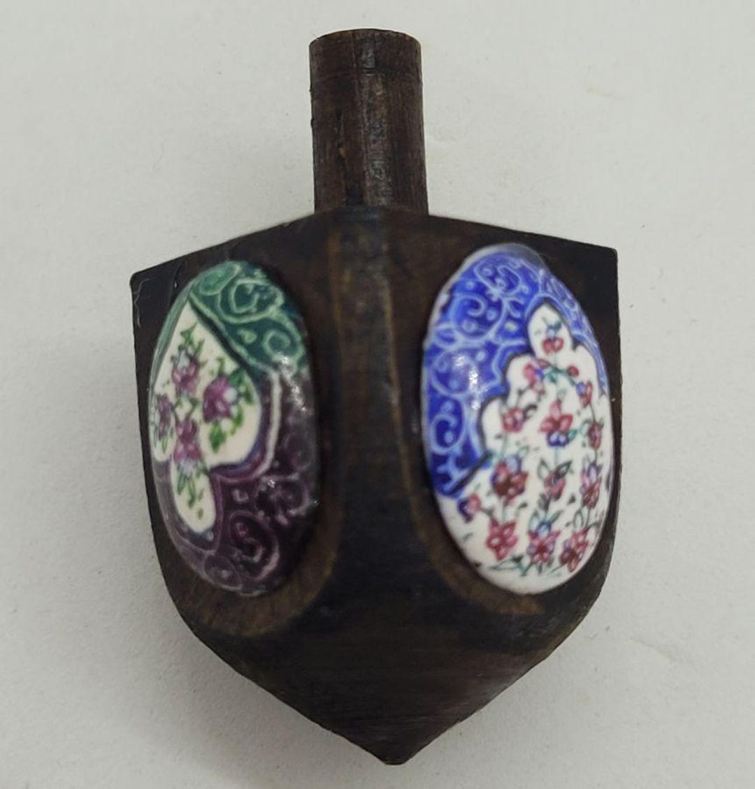 Chanuka Hanukah Mini Dreidel Oval Shape Enameled on Wood Dreidel ...