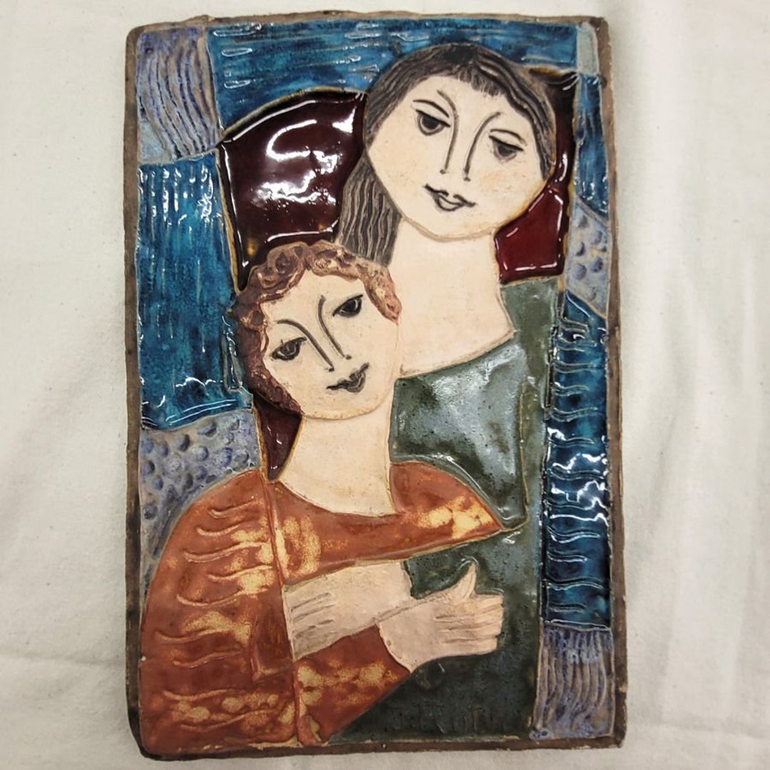Ruth Factor Glazed Ceramic Bathsheba Hugs David Tile Handmade - Etsy