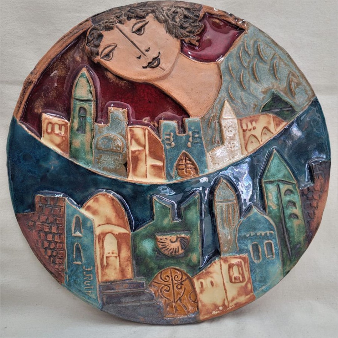 Ruth Factor Glazed Ceramic Tile Bathsheba Watching Jerusalem Panorama ...