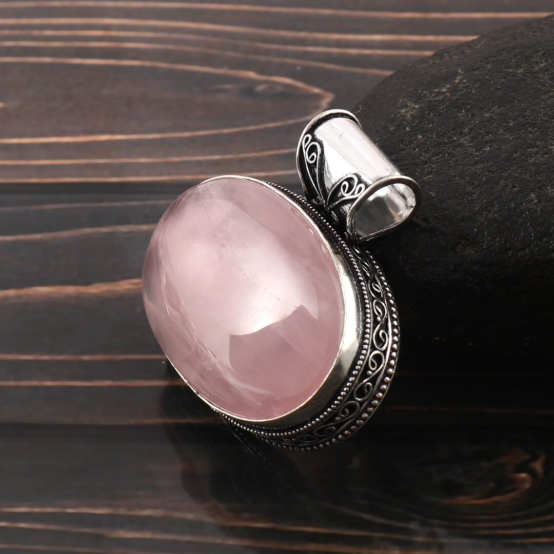 Natural Rose Quartz Pendant, Handmade Pendant,pendant for Women, 925 ...
