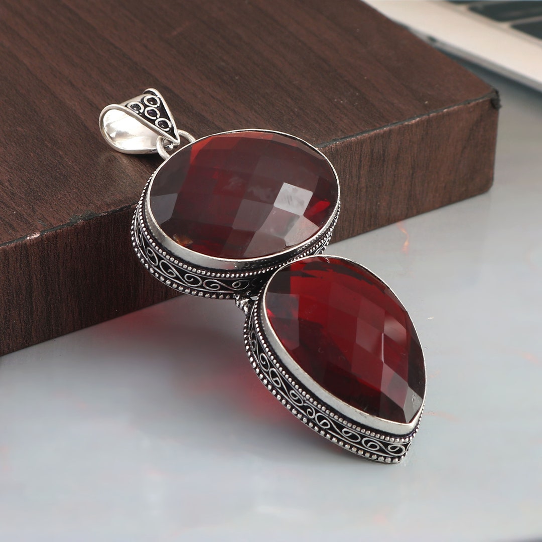 Big Garnet Pendant,red Gemstone Pendant,handmade Pendant,necklace,925 ...