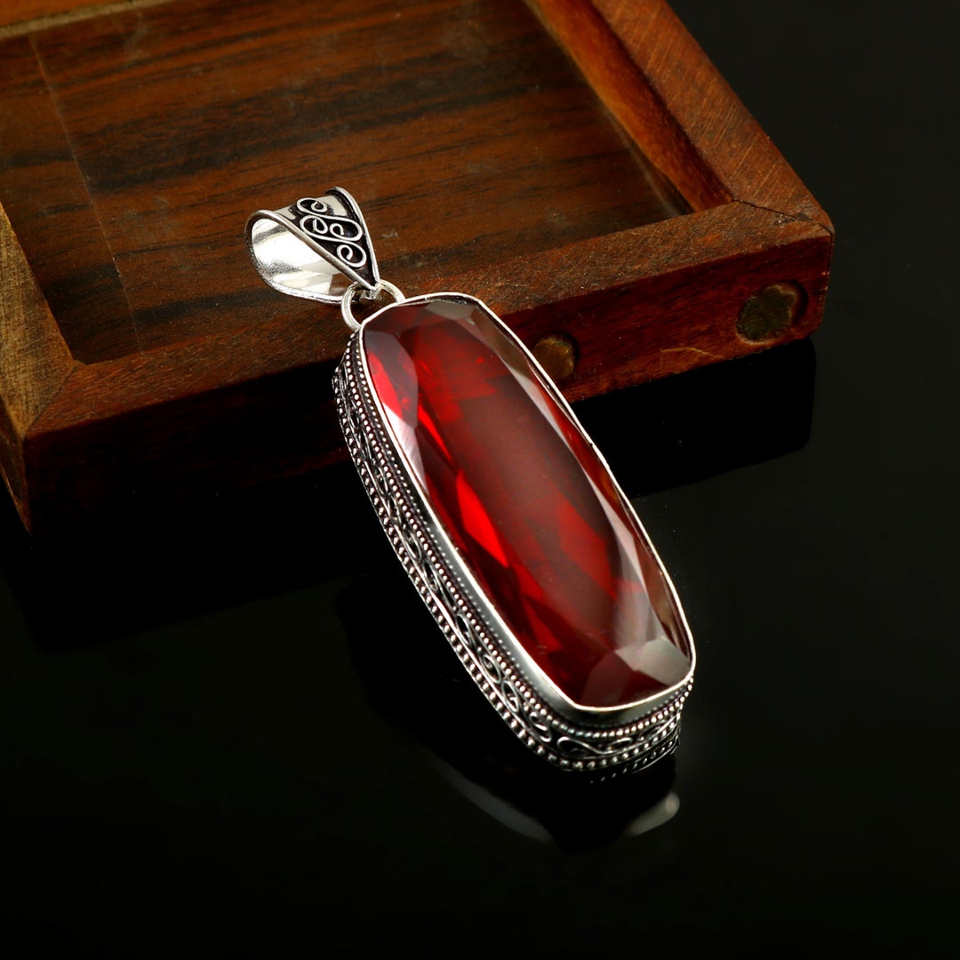 Garnet Pendant,red Gemstone Pendant,handmade Pendant,necklace,925 ...