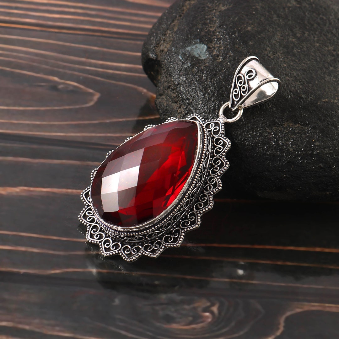 Garnet Cut Pendant,red Gemstone Pendant,handmade Pendant,necklace,925 ...