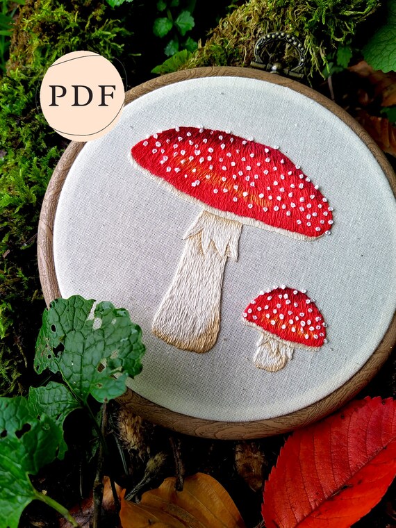 Craft Supplies & Tools Fall Mushrooms Embroidery Pattern PDF Embroidery ...