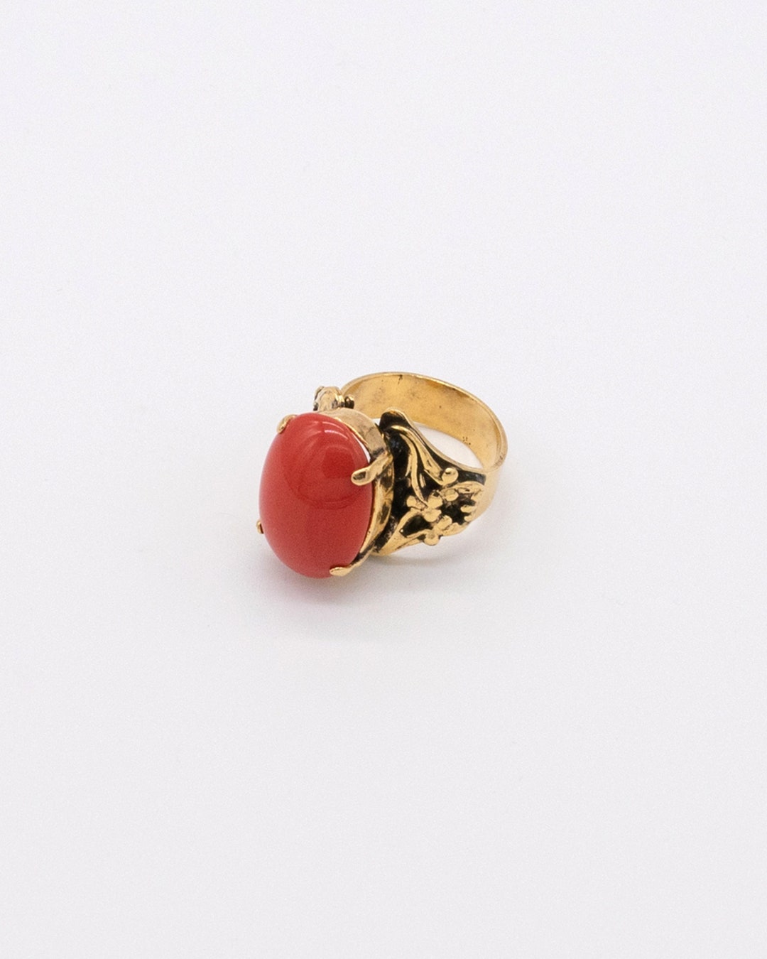 Coral Red Gold Ring | Ortica Handmade Vintage Jewelry | Made in Italy ...