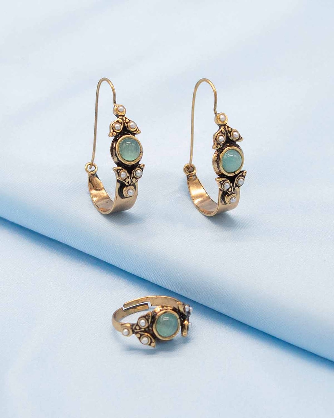 Aqua Gold Earrings & Ring Set | Ortica Handmade Vintage Jewelry | Made in Italy | Hooped Art ...