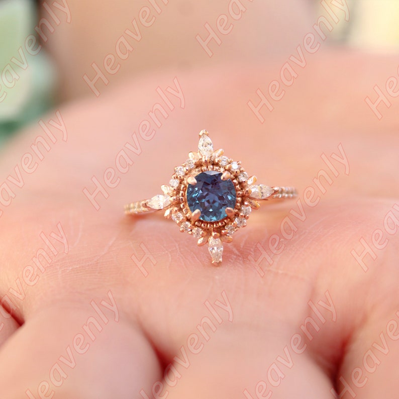 Lab Created Alexandrite Wedding Vintage Art Deco Ring, Moissanite Ring ...