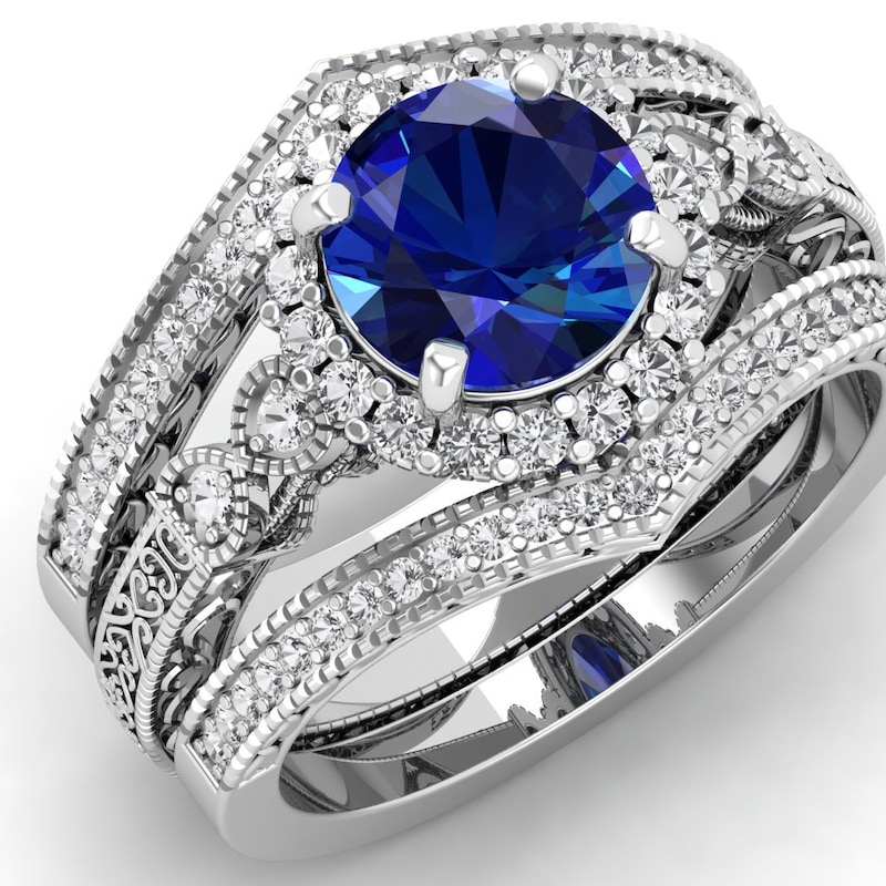 Sapphire Wedding Ring Set - Etsy