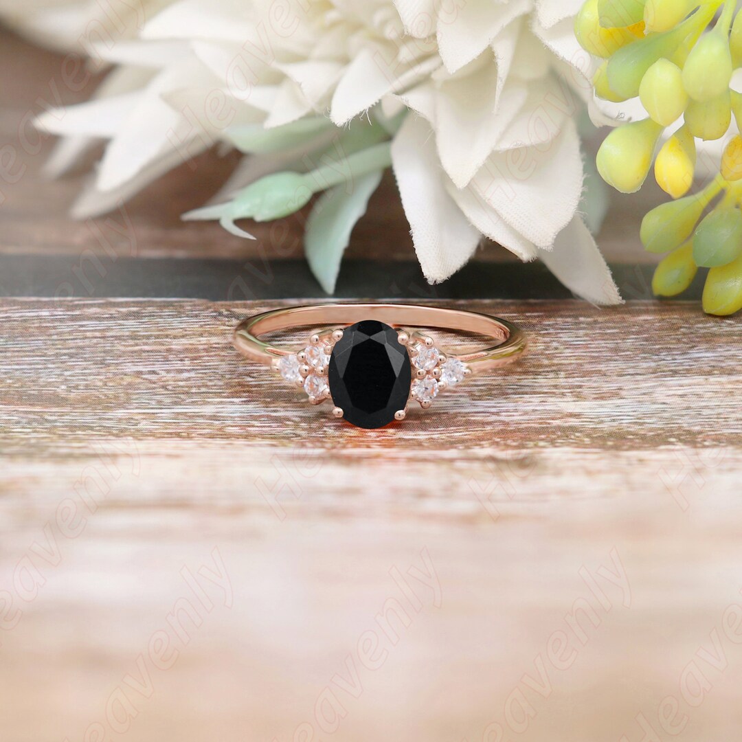 1,10 quilates. Anillo nupcial de boda de ónix negro, anillo Art Déco ...