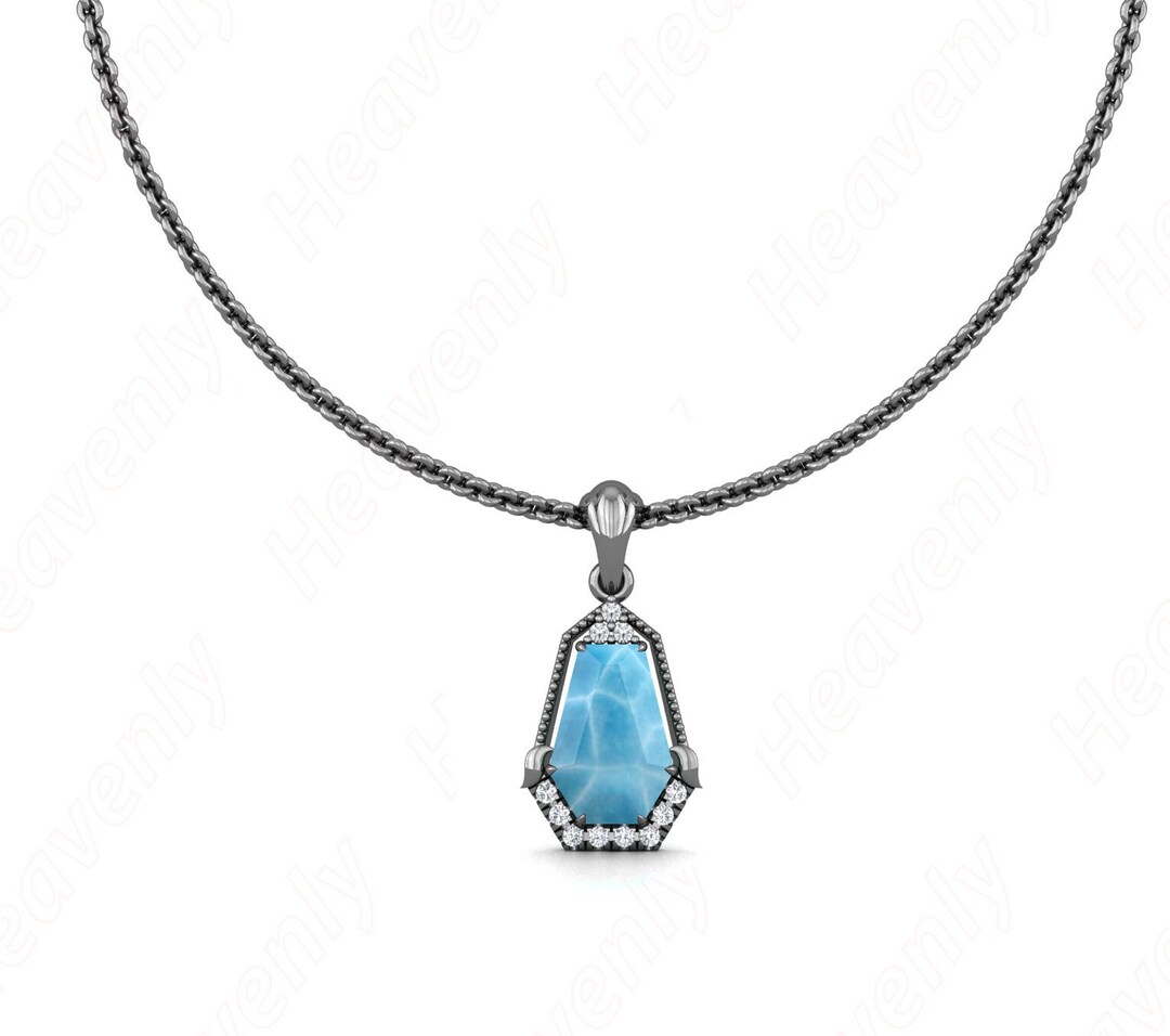 Natural Larimar Gemstone Black Rhodium Plated 925 Silver Engagement ...
