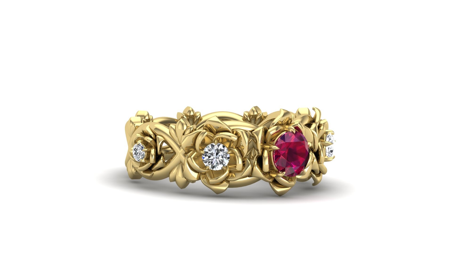 1.00 ct Ruby gemstone 14KT yellow gold bridal ring engagement | Etsy