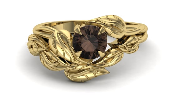 Yellow Plated 925 sterling silver ring studded with AAA smoky | Etsy