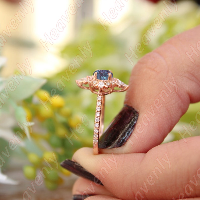 Lab Created Alexandrite Wedding Vintage Art Deco Ring, Moissanite Ring ...