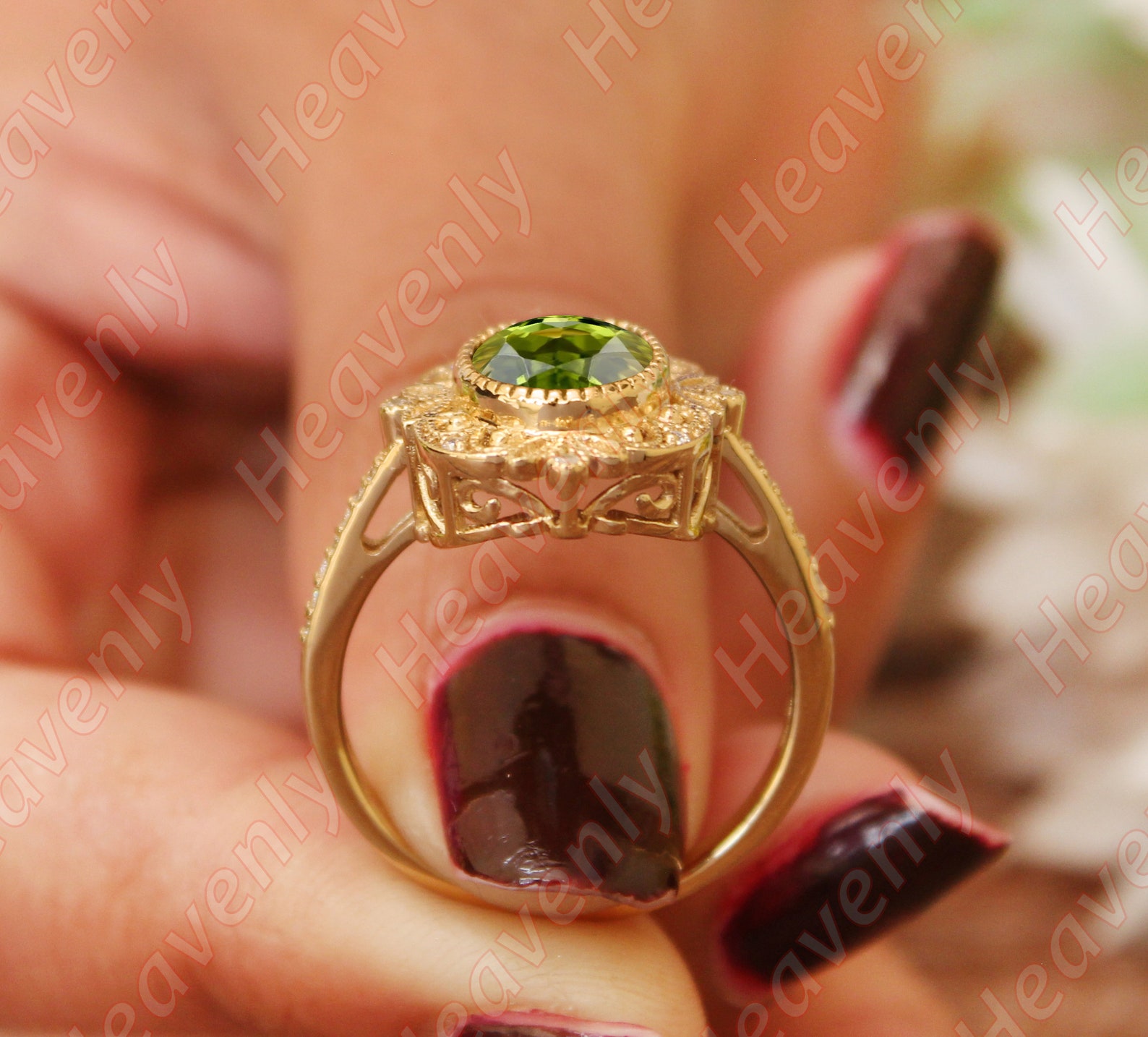2.50 Ct. Peridot Engagement Bridal Ring, Vintage Art Deco Ring ...