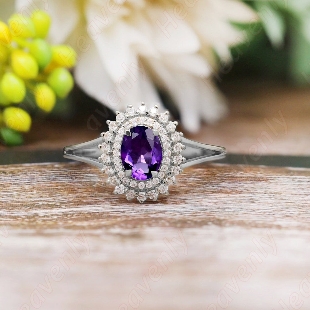 1.25 Ct. Amethyst Wedding Engagement Bridal Ring, Vintage Art Deco Ring ...