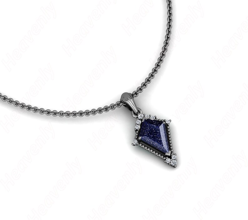 Blue Sandstone Gemstone Black Rhodium Plated 925 Silver Engagement ...