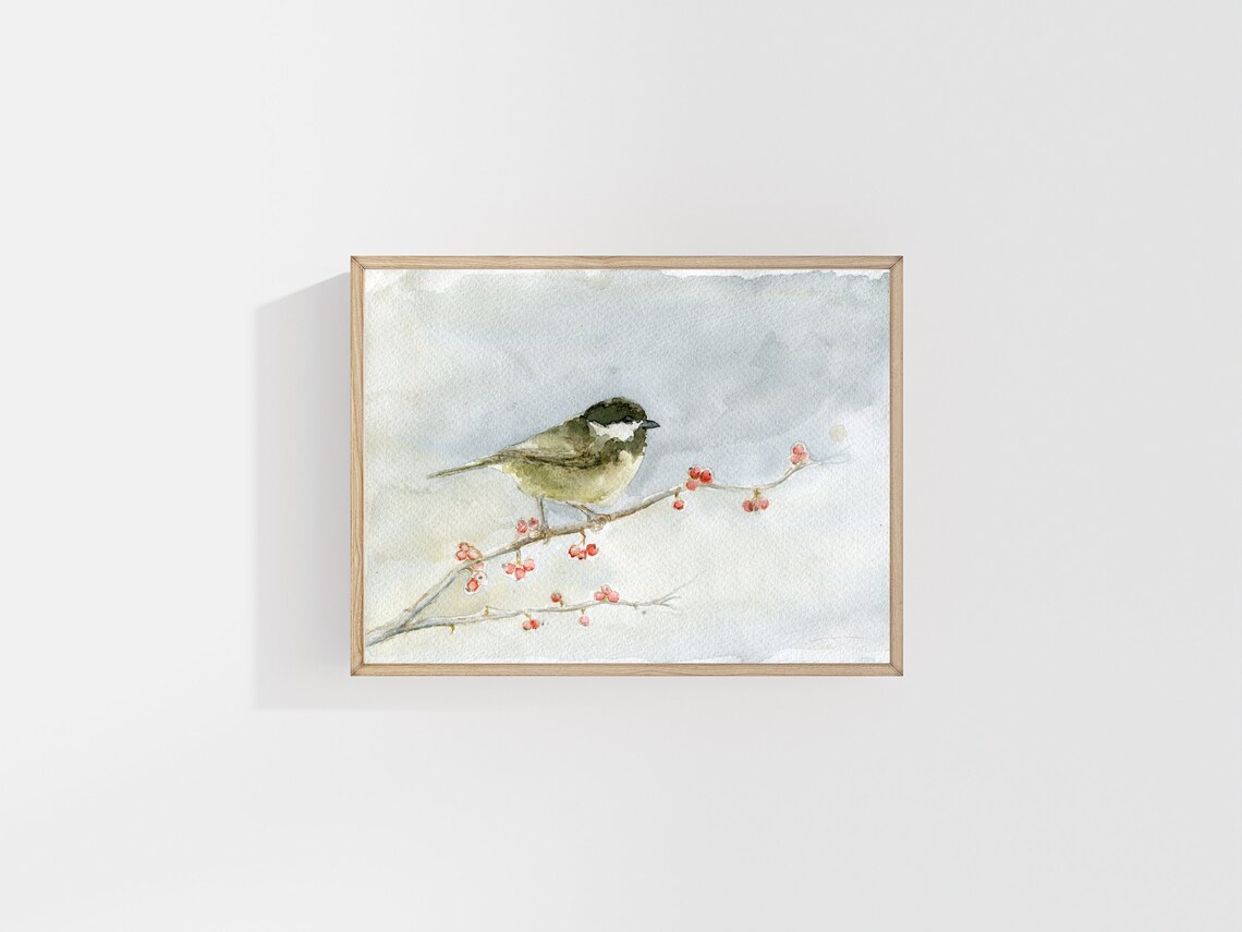 Chickadee Watercolor Painting Printable Wall Art Nursery Decor Digital ...