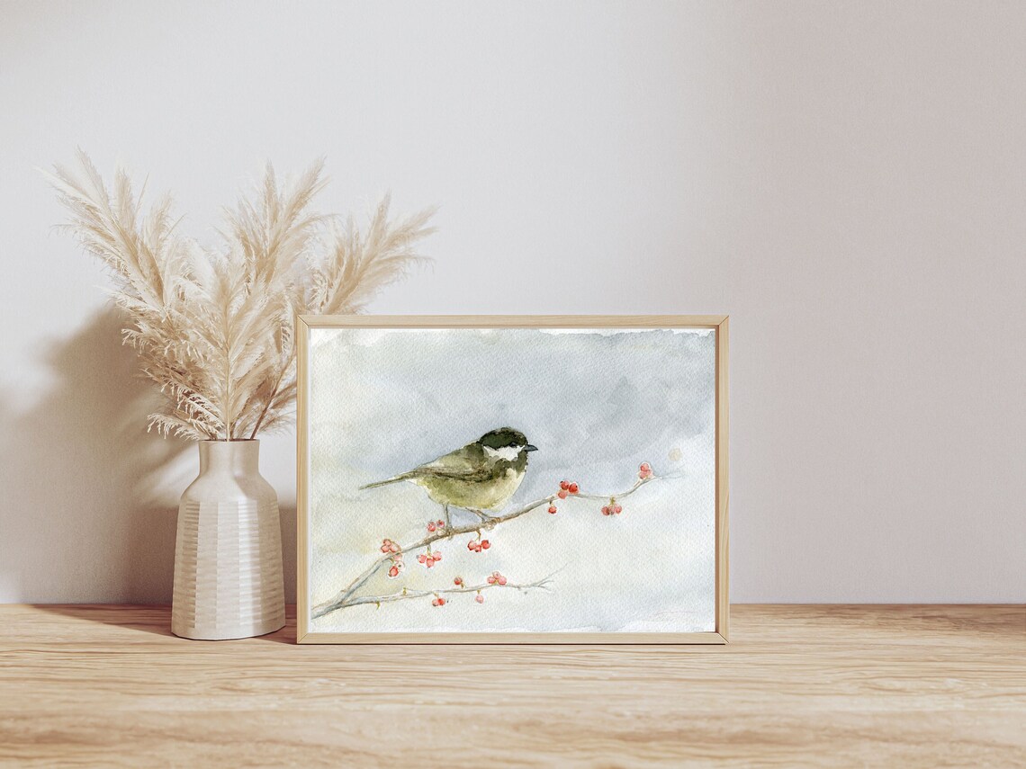 Chickadee Watercolor Painting Printable Wall Art Nursery Decor Digital ...
