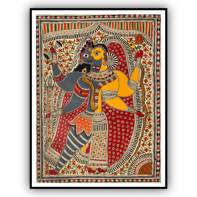 Madhubani Ardhnarishwar (shiva and Parvati) Painting,indian Folk Art,living Room Decor, India ...